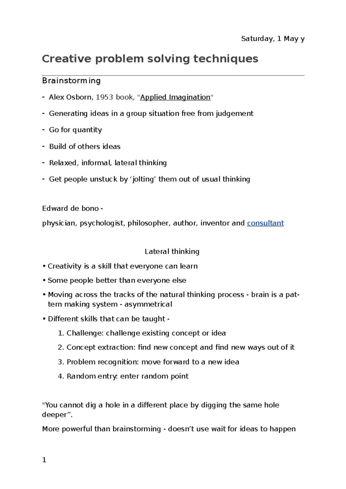 Detailed exam notes - Creative problem solving techniques Brainstorming ...