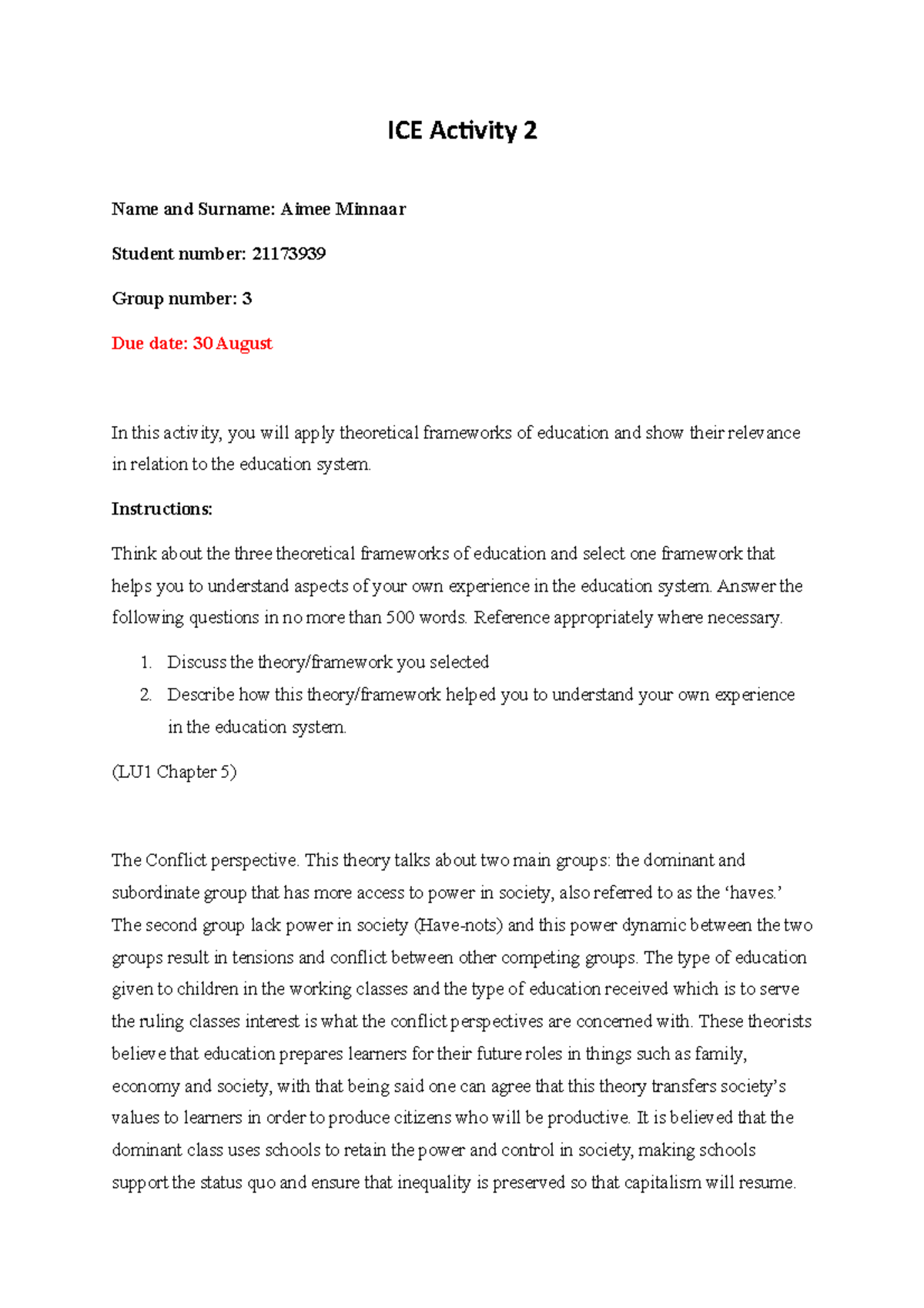 SOCI5122 ICE Activity 2 Due 30 August - ICE Activity 2 Name and Surname ...