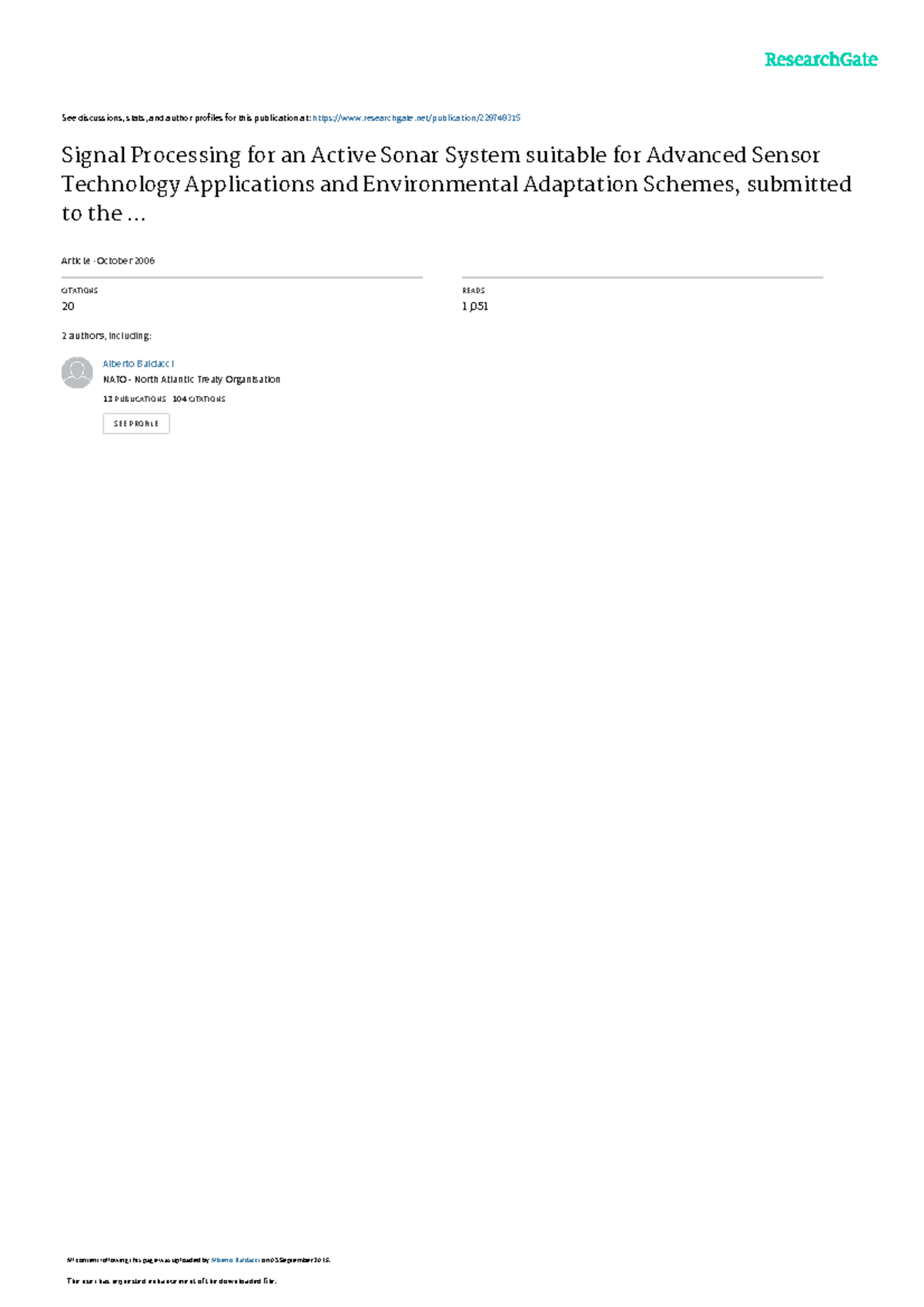 Signal processing for an active sonar system suitable for advanced ...