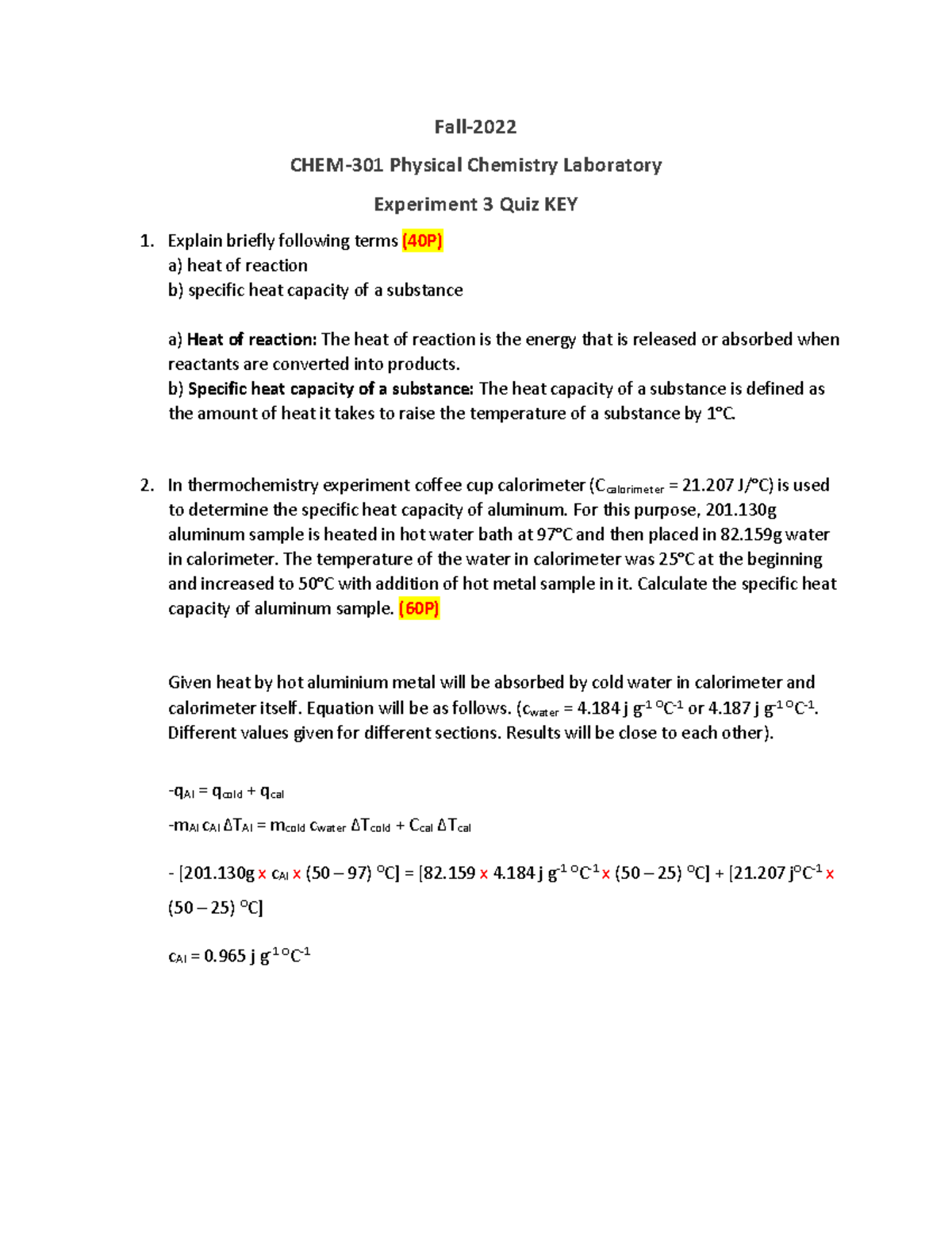 chemistry notes - Fall- CHEM-301 Physical Chemistry Laboratory ...