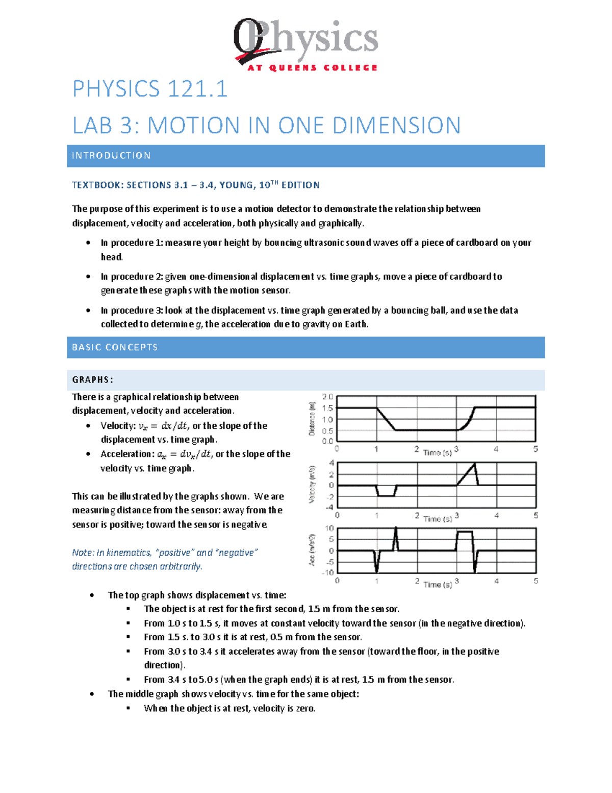 Phys121-Lab 03-Motion in one Dimension - PHYSICS 121. LAB 3: MOTION IN ...