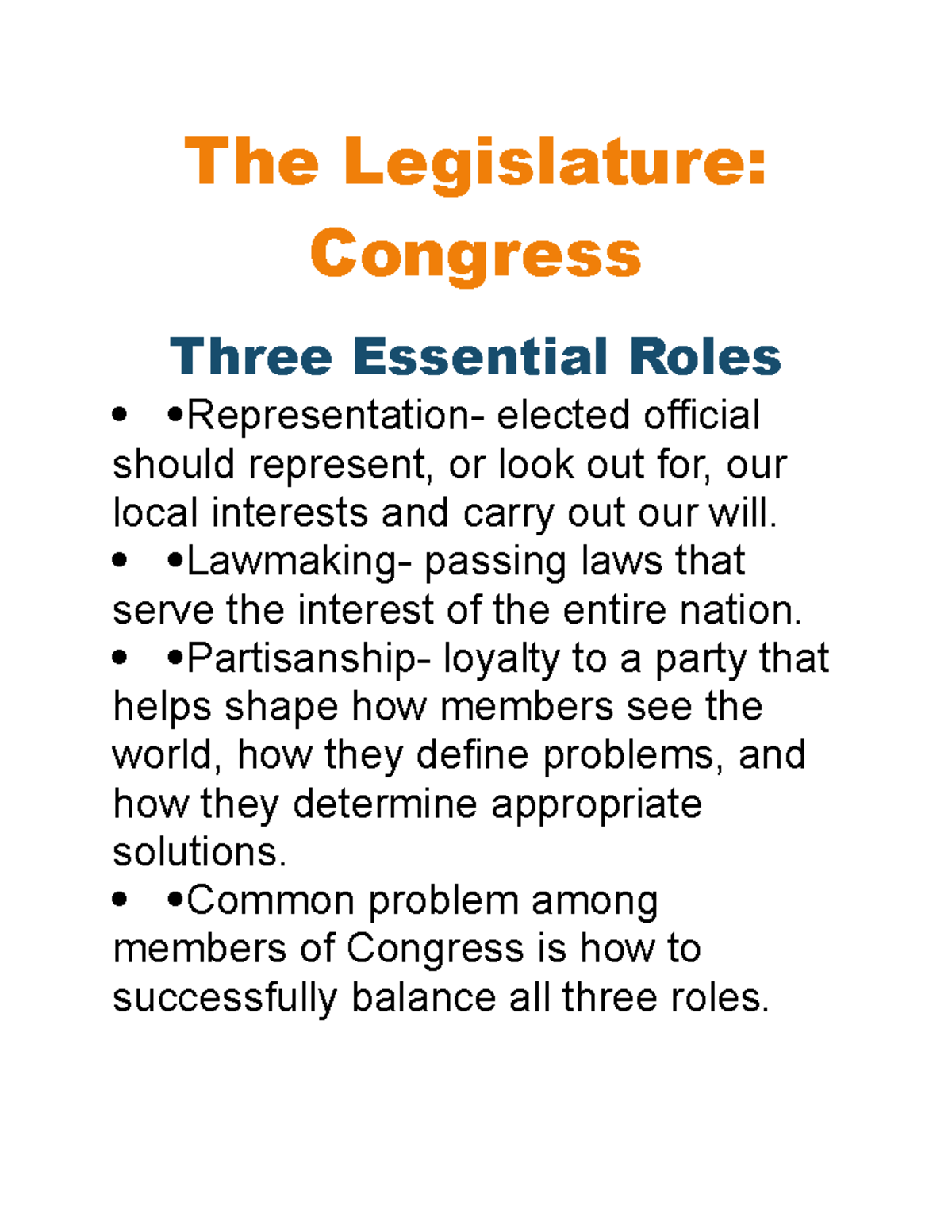 Chapter 10 american gov - The Legislature: Congress Three Essential ...