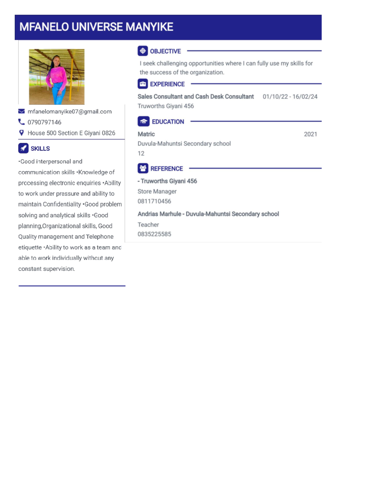 CV mfanelo - I nees help with this Course - MFANELO UNIVERSE MANYIKE ...