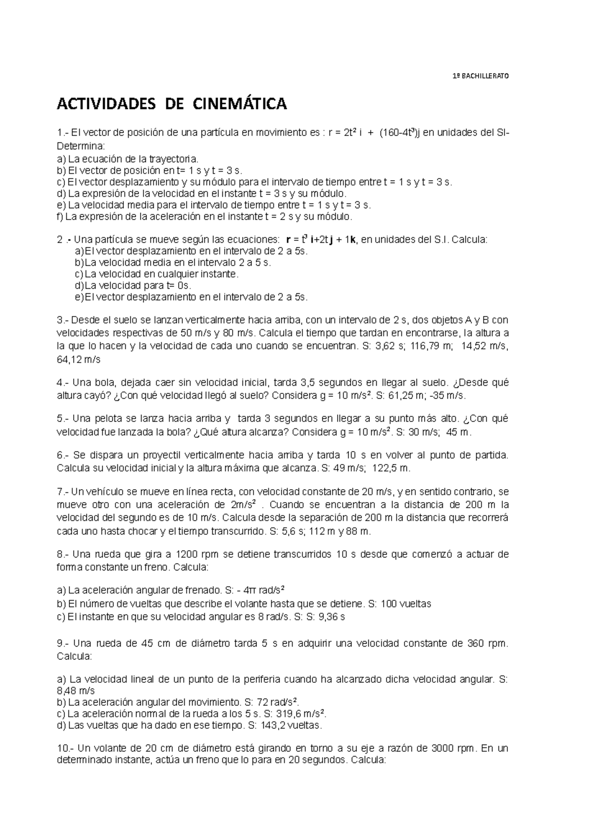 Ejercicios de repaso de Cinemática - 1º BACHILLERATO ACTIVIDADES DE ...