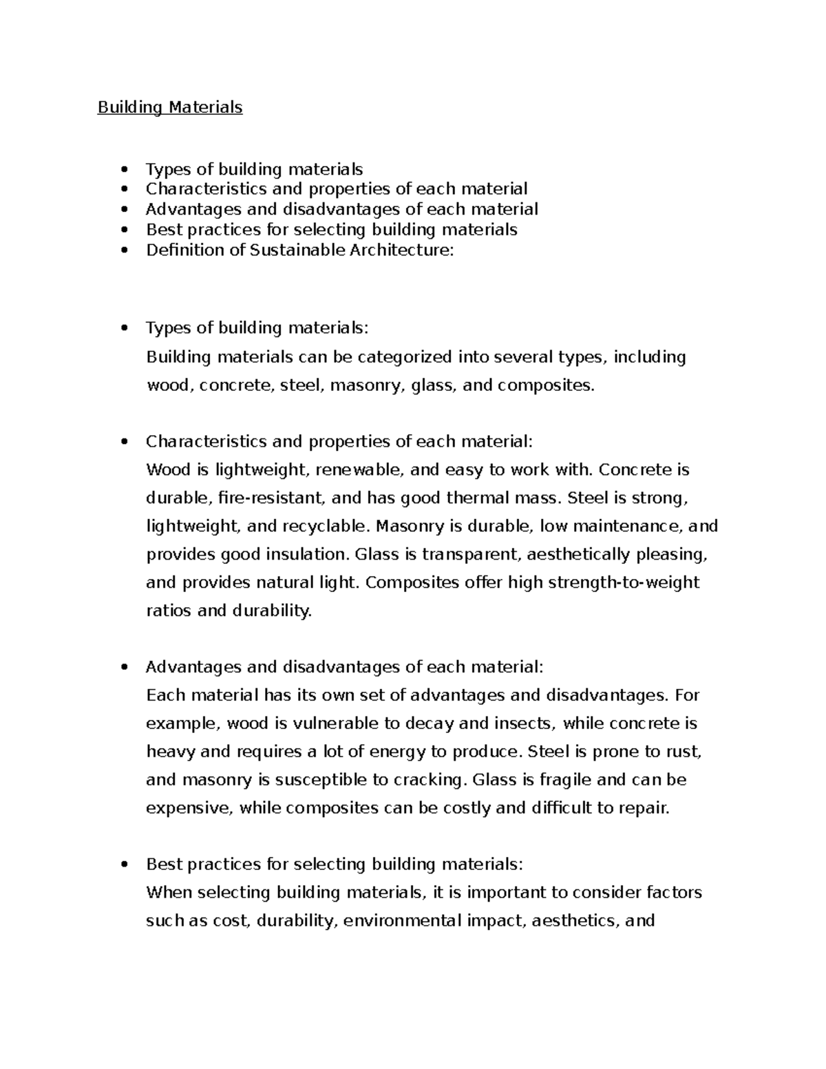 Building Materials - personal notes - Building Materials Types of ...