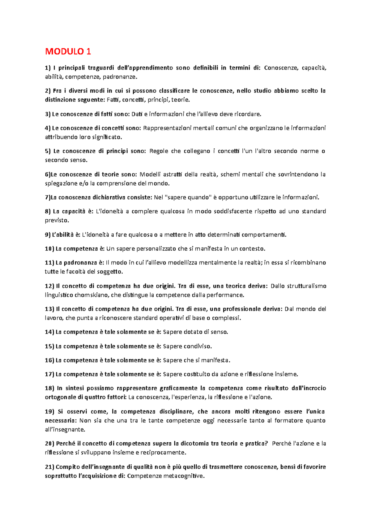 Domande pedagogia generale - MODULO 1 I principali traguardi dell ...