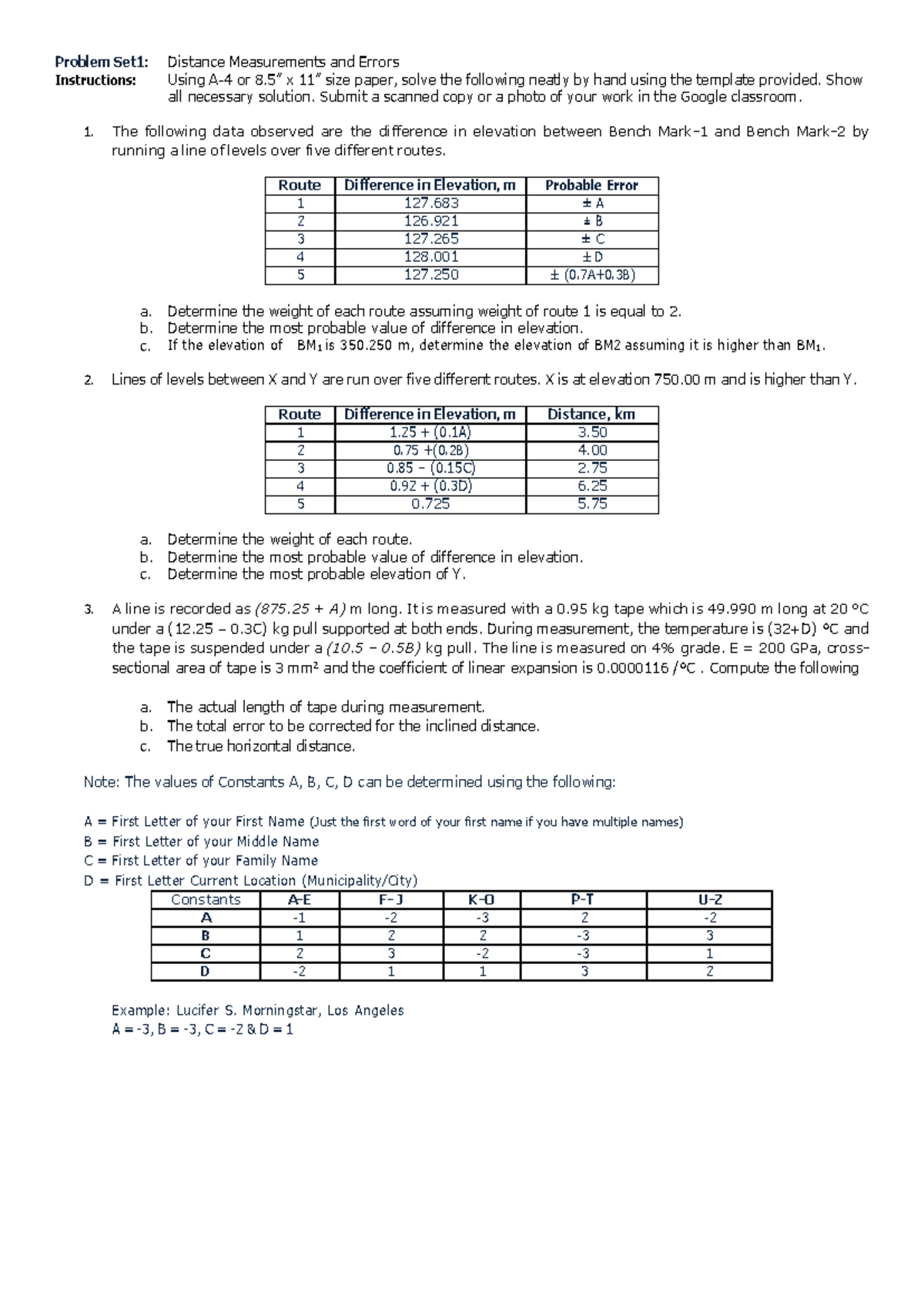 Surveying Engineering 3 - Problem Set1: Distance Measurements and ...