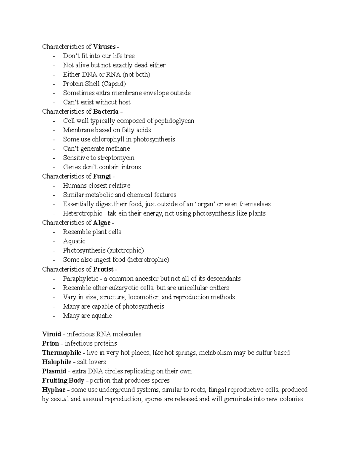 Bio 101 Exam 2 Study Guide - Characteristics of Viruses - Don’t fit ...
