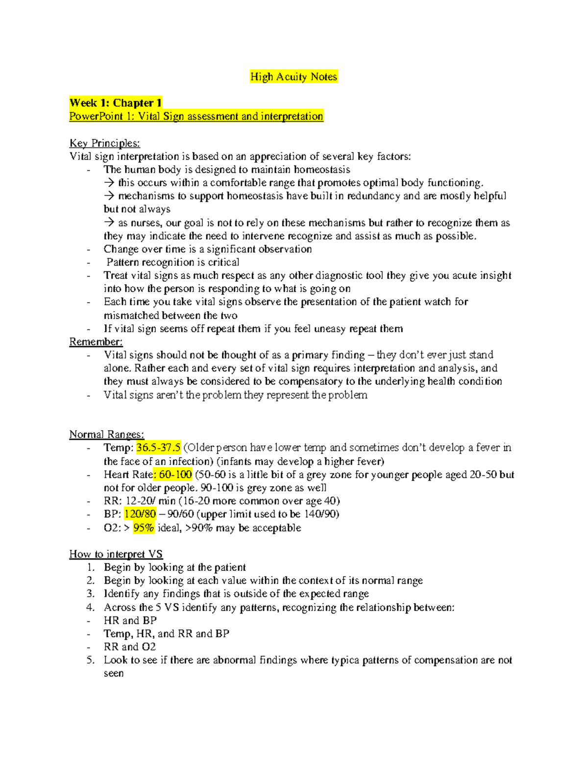 High Acuity Notes PDF - Sue Coffey - High Acuity Notes Week 1: Chapter ...