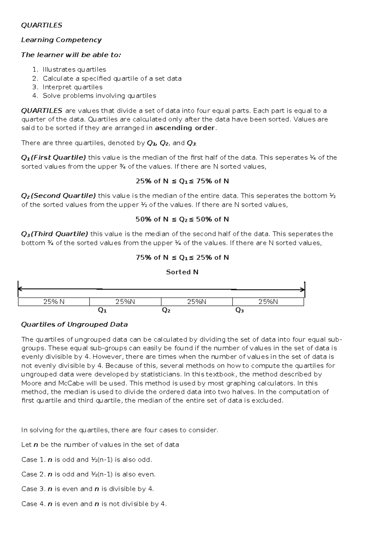 Module Grade 10 Mathematics - QUARTILES Learning Competency The learner ...