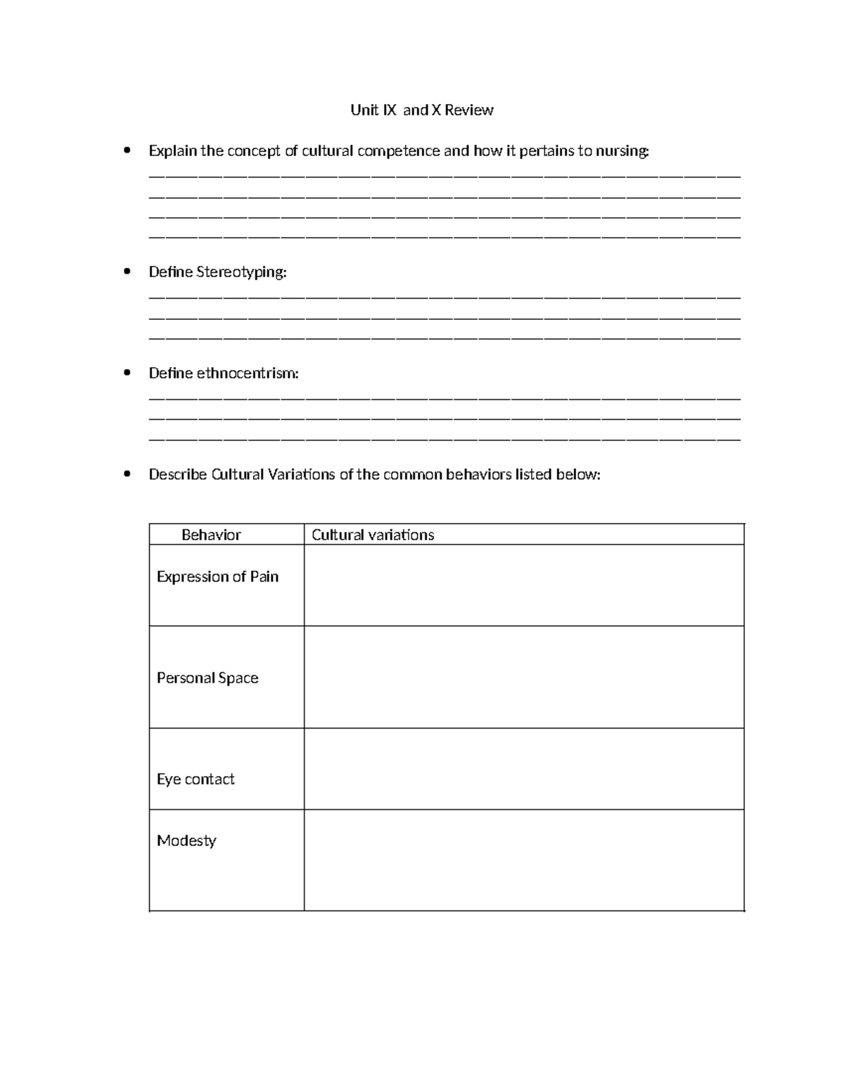 Unit IX and X Review Activity 2024 - Unit IX and X Review Explain the ...