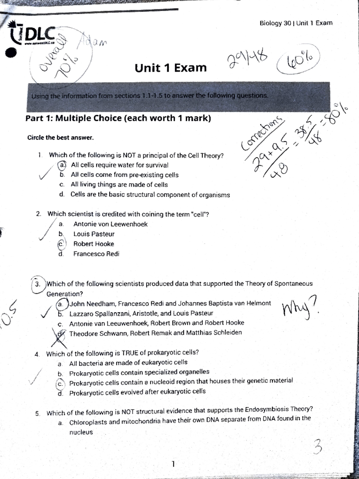Bio 30 unit 1 exam - unit 1 exam in bio 30 on nomenclature and cells ...