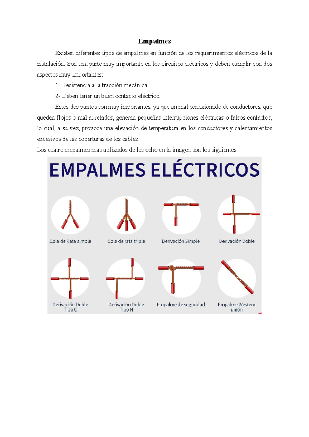 Empalmes - Empalmes Existen diferentes tipos de empalmes en función de ...