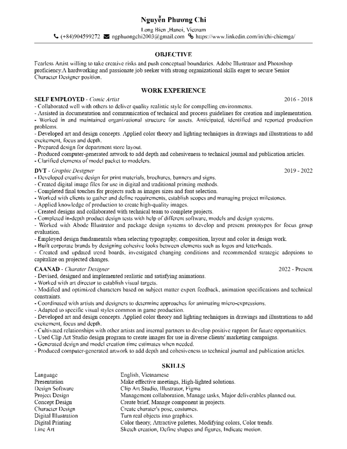 Character Design Nguyen Phuong Chi resume - Project Management - Studocu