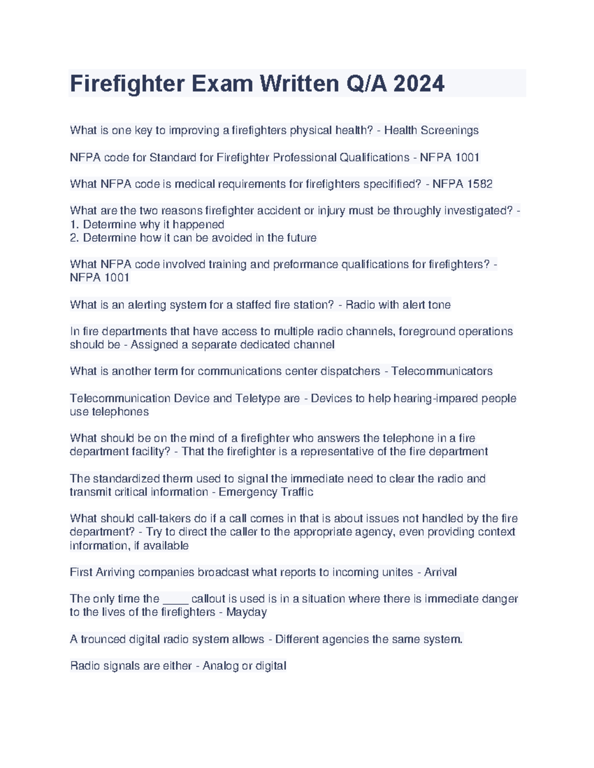 Firefighter Exam Written Q&A - Firefighter Exam Written Q/A 2024 What ...