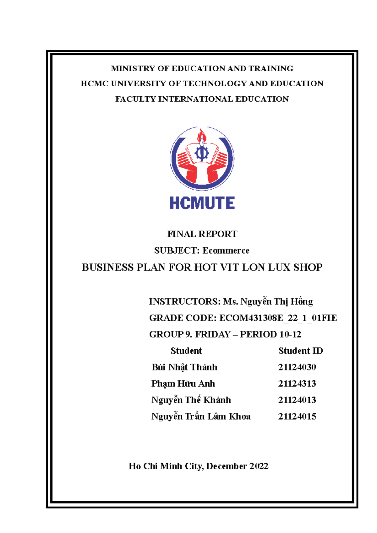 Group 9 Ecommerce Final Report - MINISTRY OF EDUCATION AND TRAINING ...