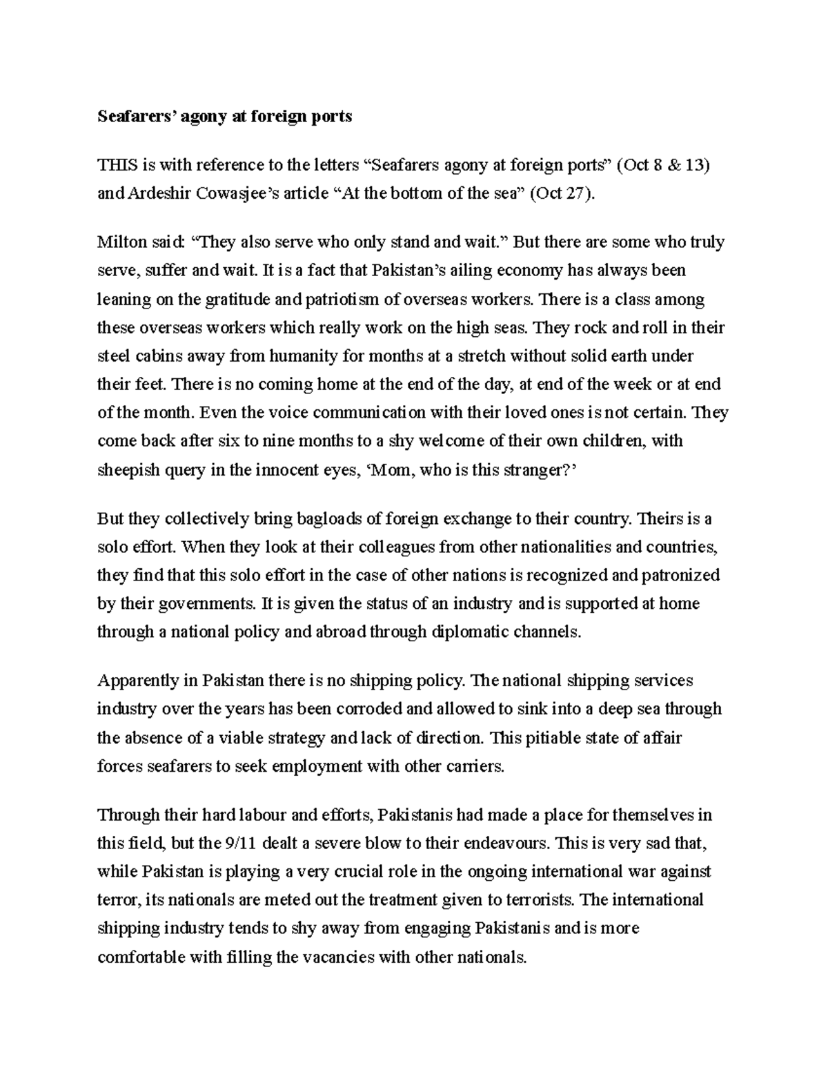 File 3 - this is documetn - Seafarers’ agony at foreign ports THIS is ...