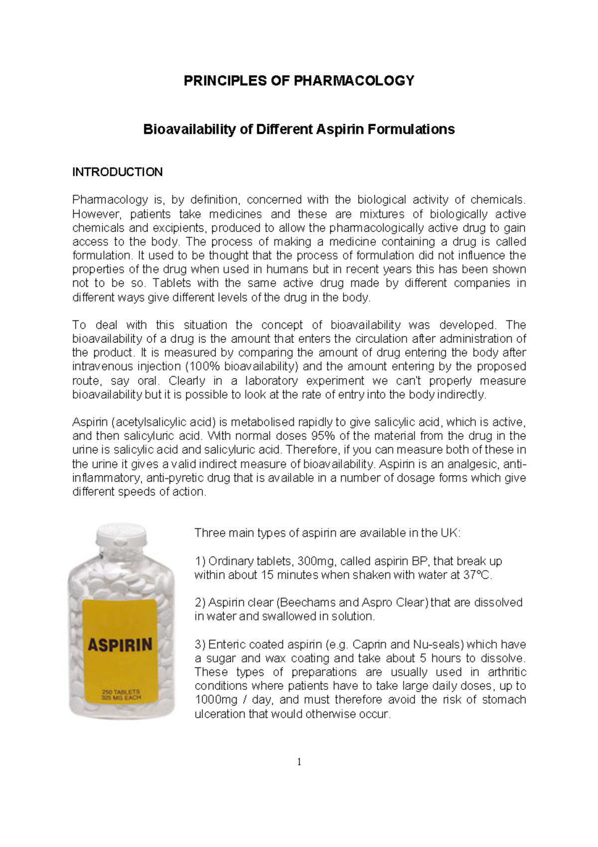 1-Aspirin Bioavailability (2016-17) - PRINCIPLES OF PHARMACOLOGY ...
