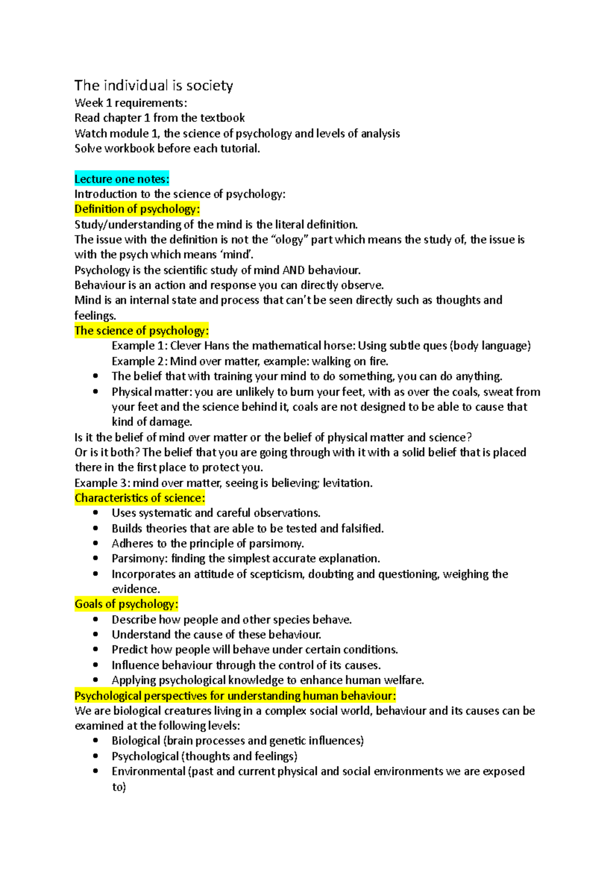 The individual is society - Lecture one notes: Introduction to the ...