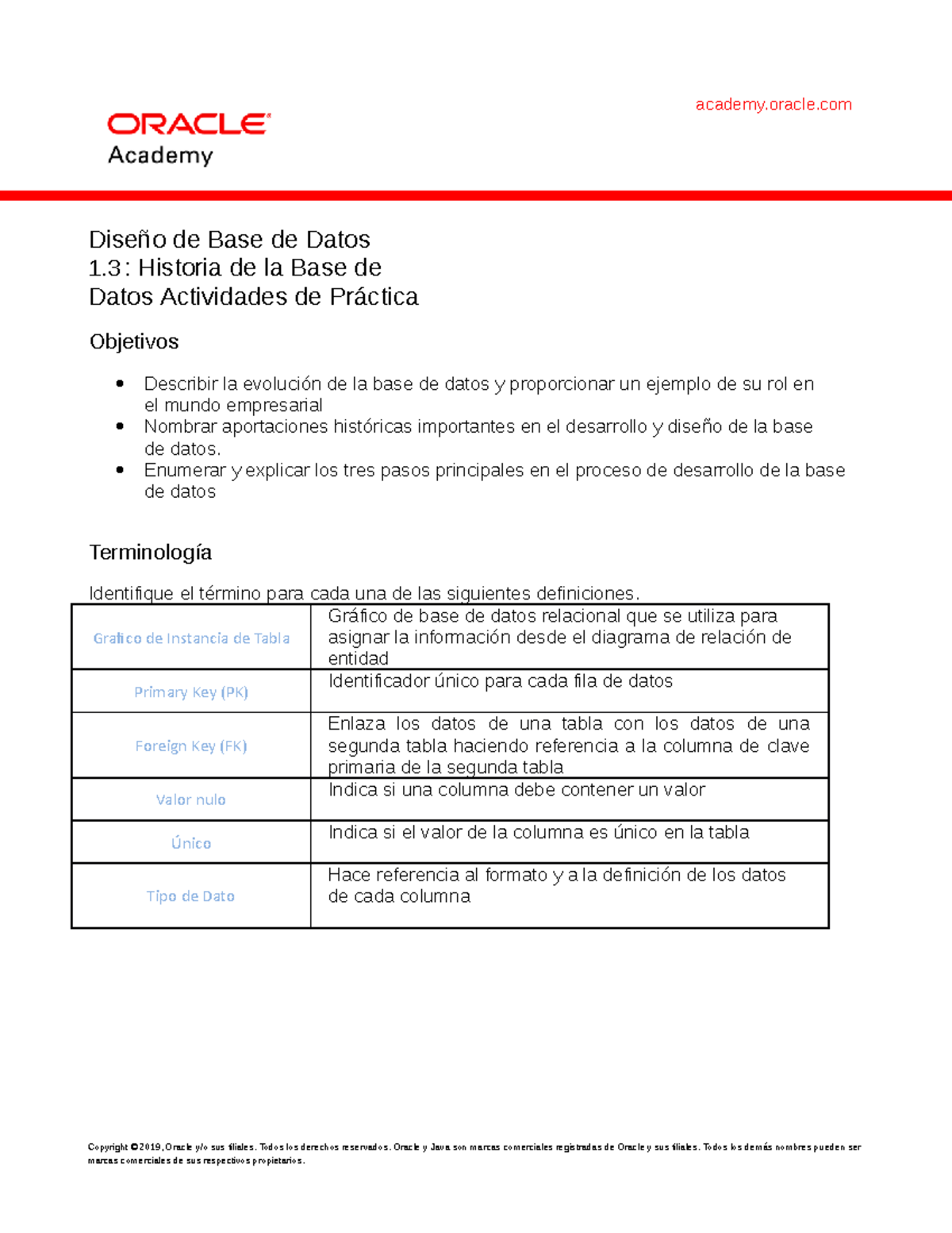 Practica 1.3 - Adm. de bases de datos - Copyright © 2019, Oracle y/o ...