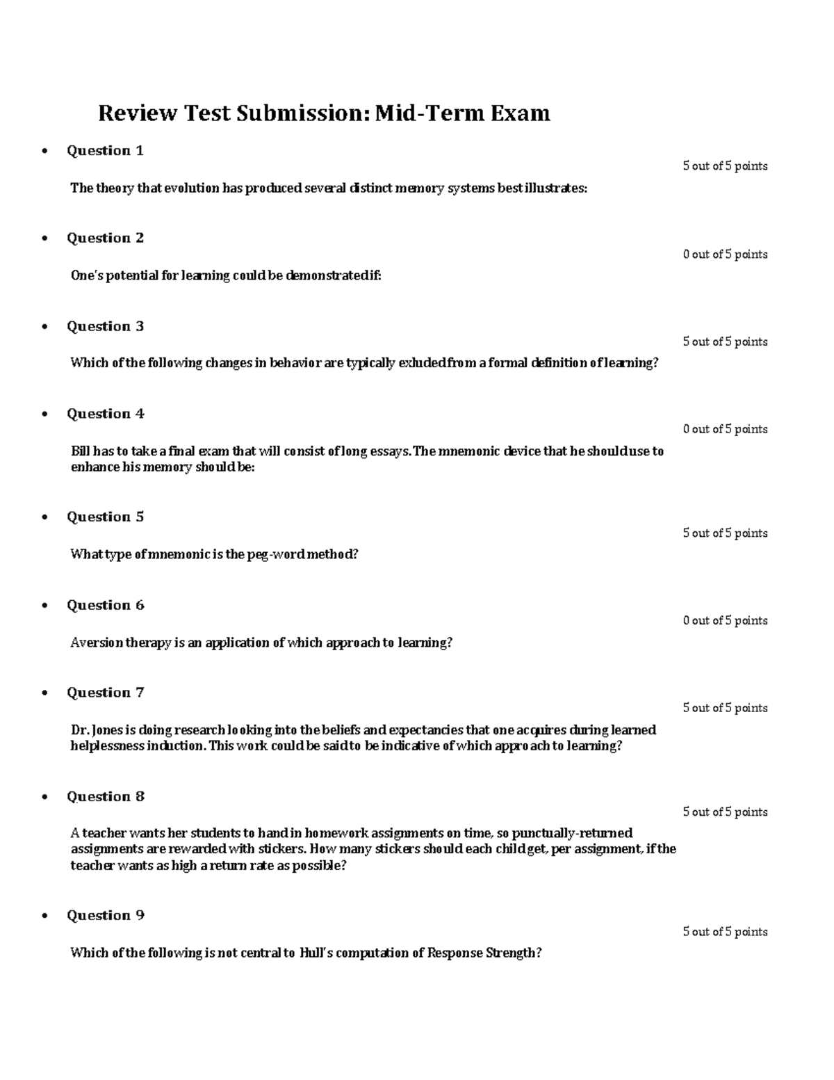 Mid-Term Exam^ - Review Test Submission: Mid-Term Exam Question 1 5 out ...