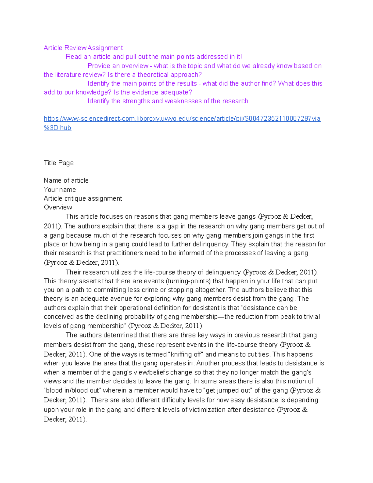 Article Assignment - Article Review Assignment Read an article and pull ...