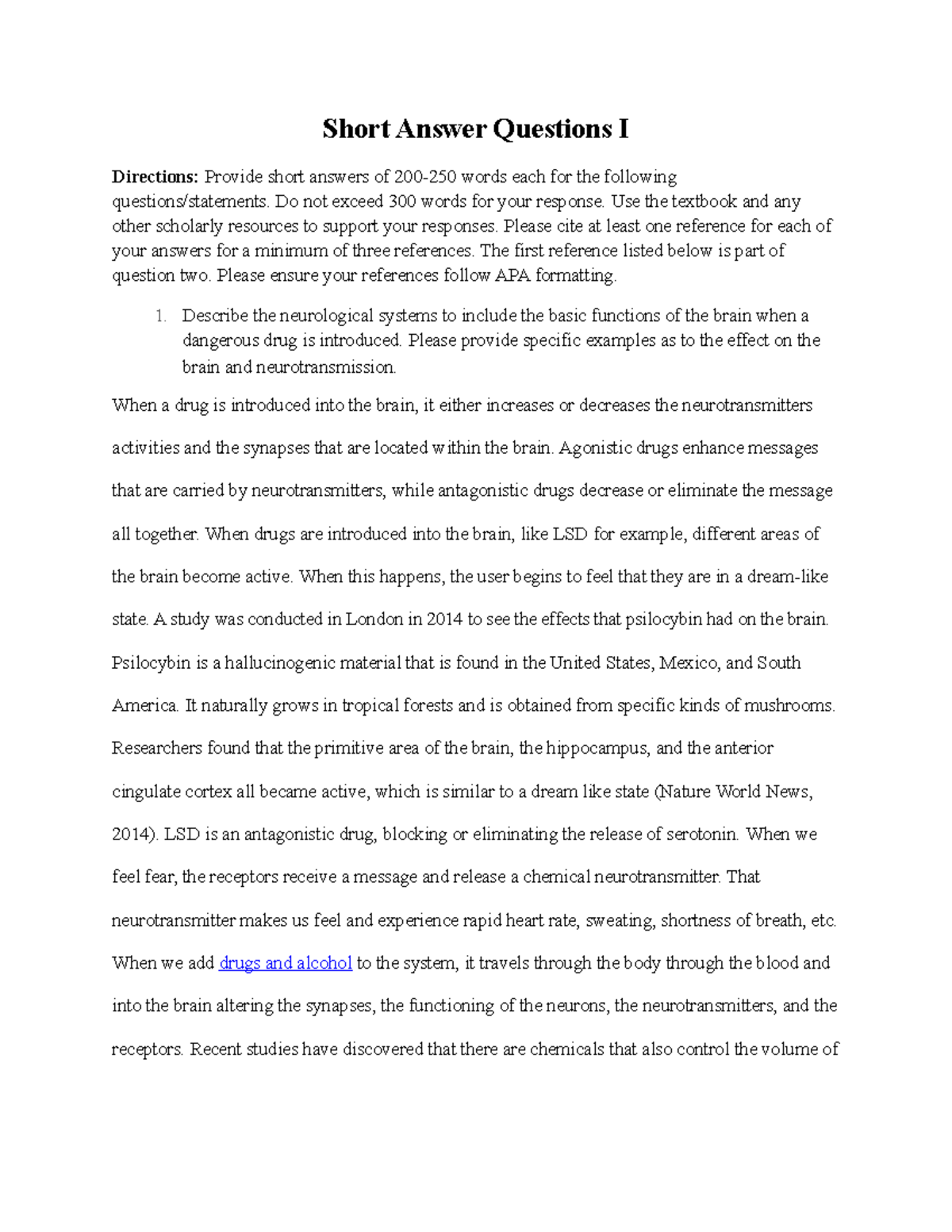 Short Answer Questions I - Short Answer Questions I Directions: Provide ...