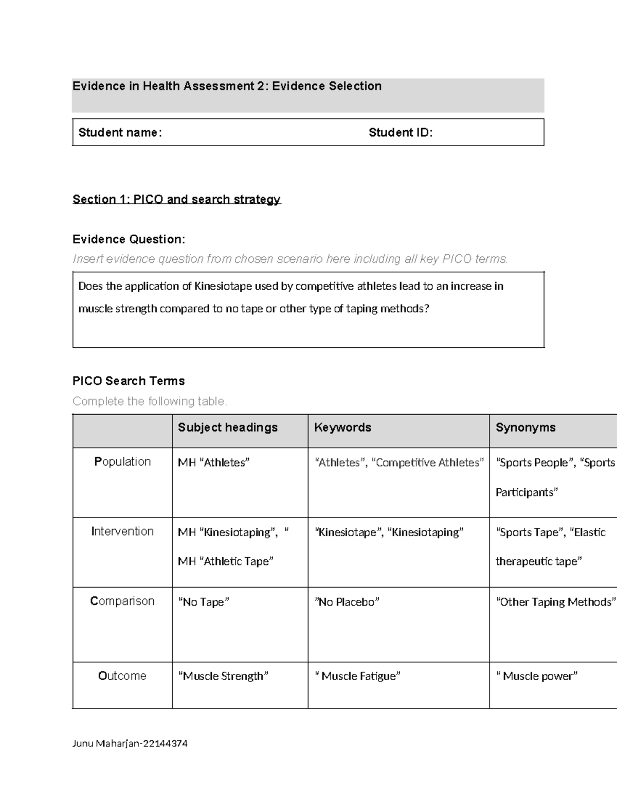 H - assigments - Evidence in Health Assessment 2: Evidence Selection ...