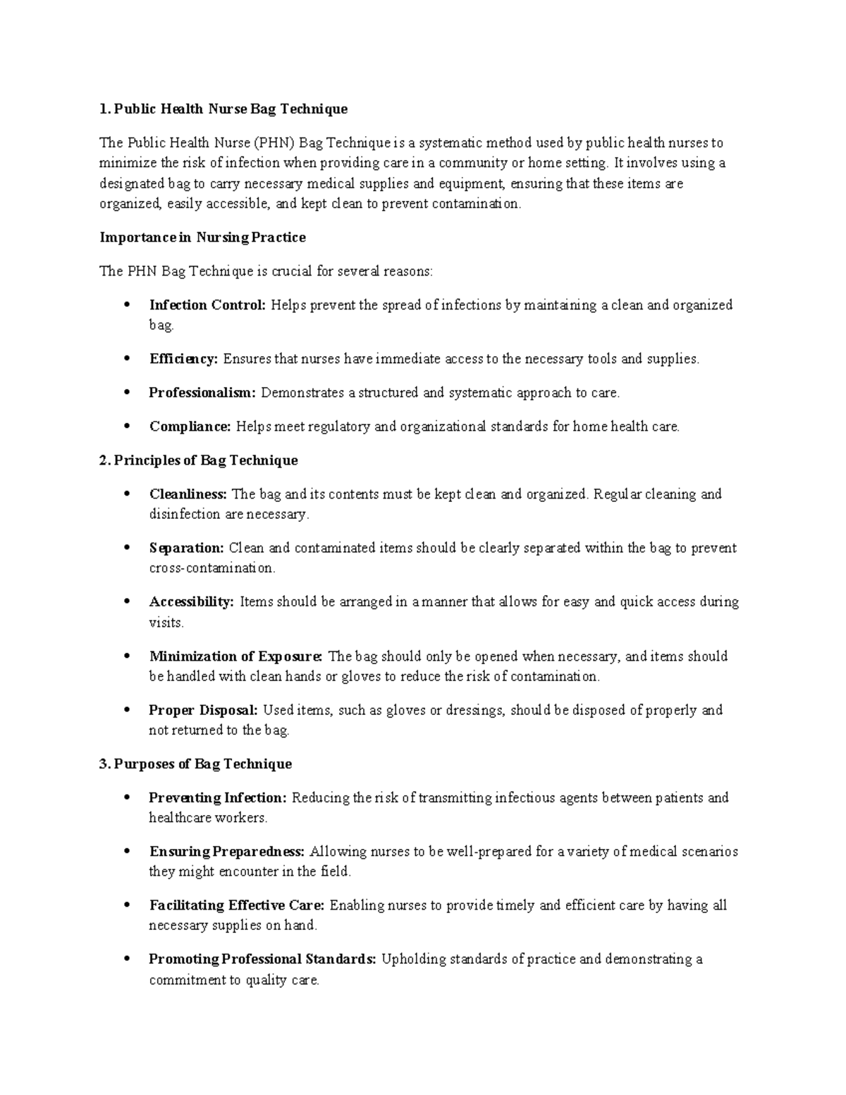 Community Health Nursing - 1. Public Health Nurse Bag Technique The ...