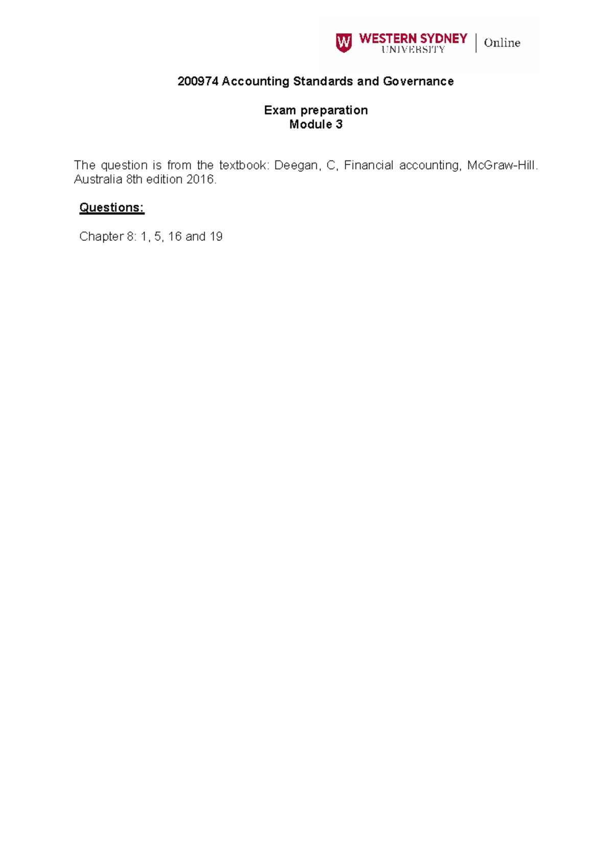 Module 3 exam answers - 200974 Accounting Standards and Governance Exam ...