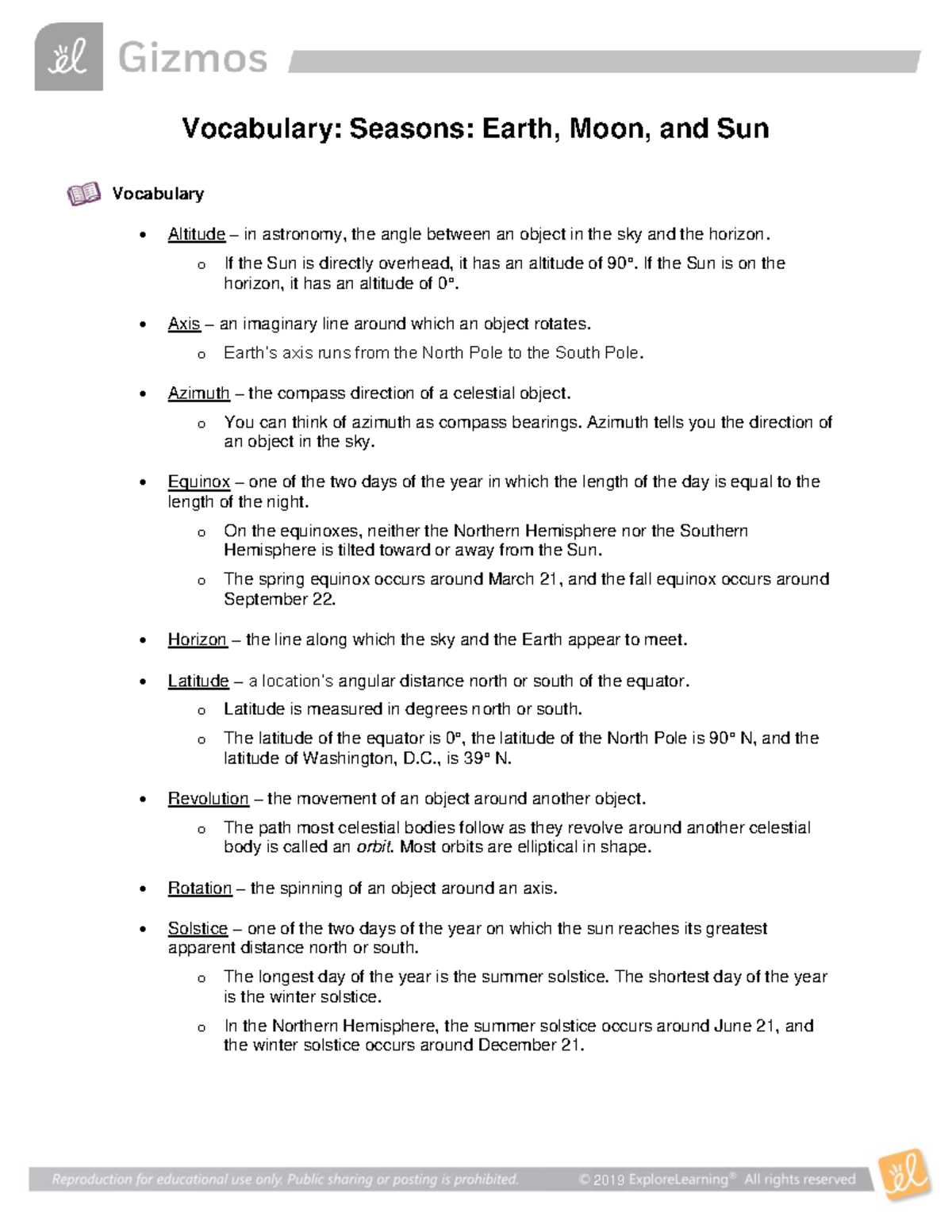 Seasons Earth Moon Sun Vocab 2 - 2019 Vocabulary: Seasons: Earth, Moon ...