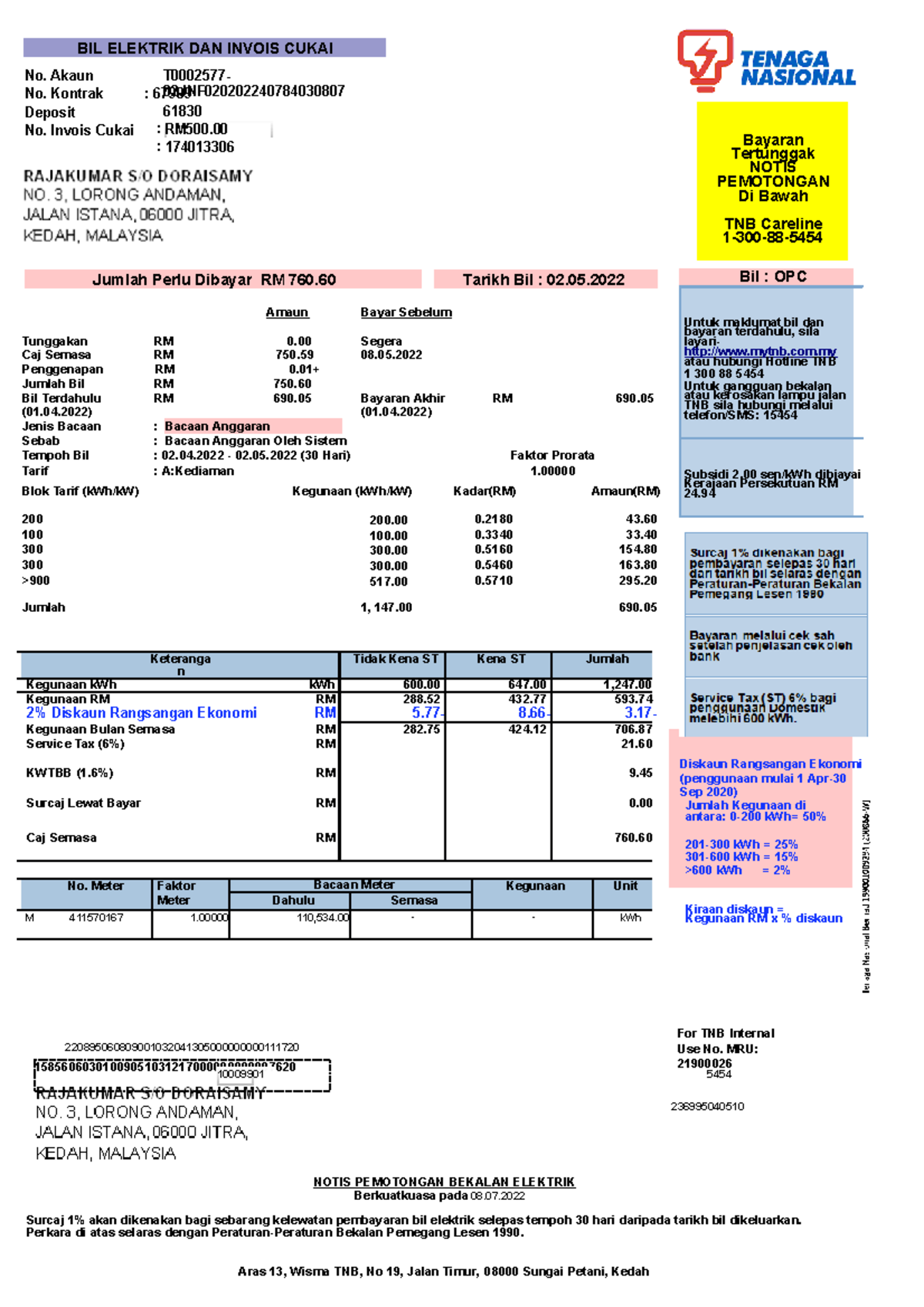 A2 Utilities Bill - BIL ELEKTRIK DAN INVOIS CUKAI No. Akaun ...