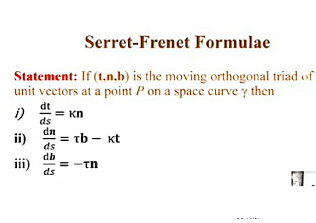 Serret-Frenet Formulae - Differential equation - Studocu