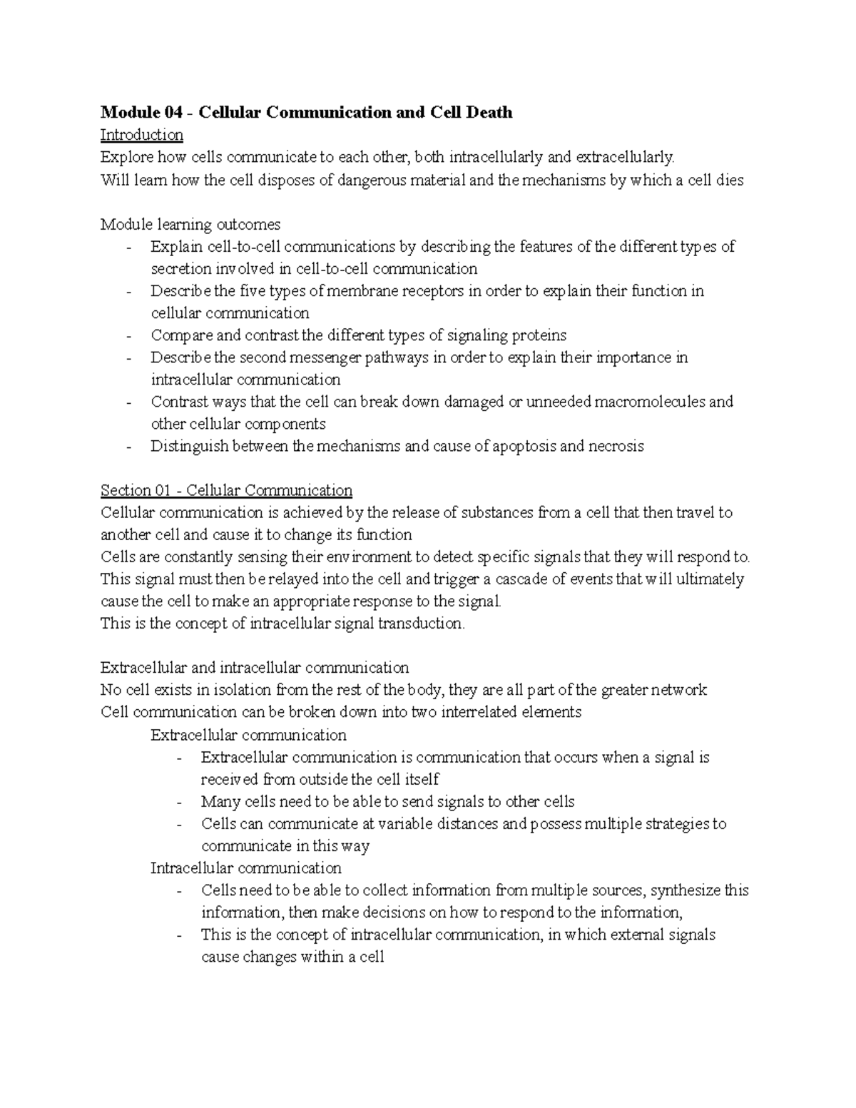 PHGY 170 Module 4 - Module 04 - Cellular Communication and Cell Death ...