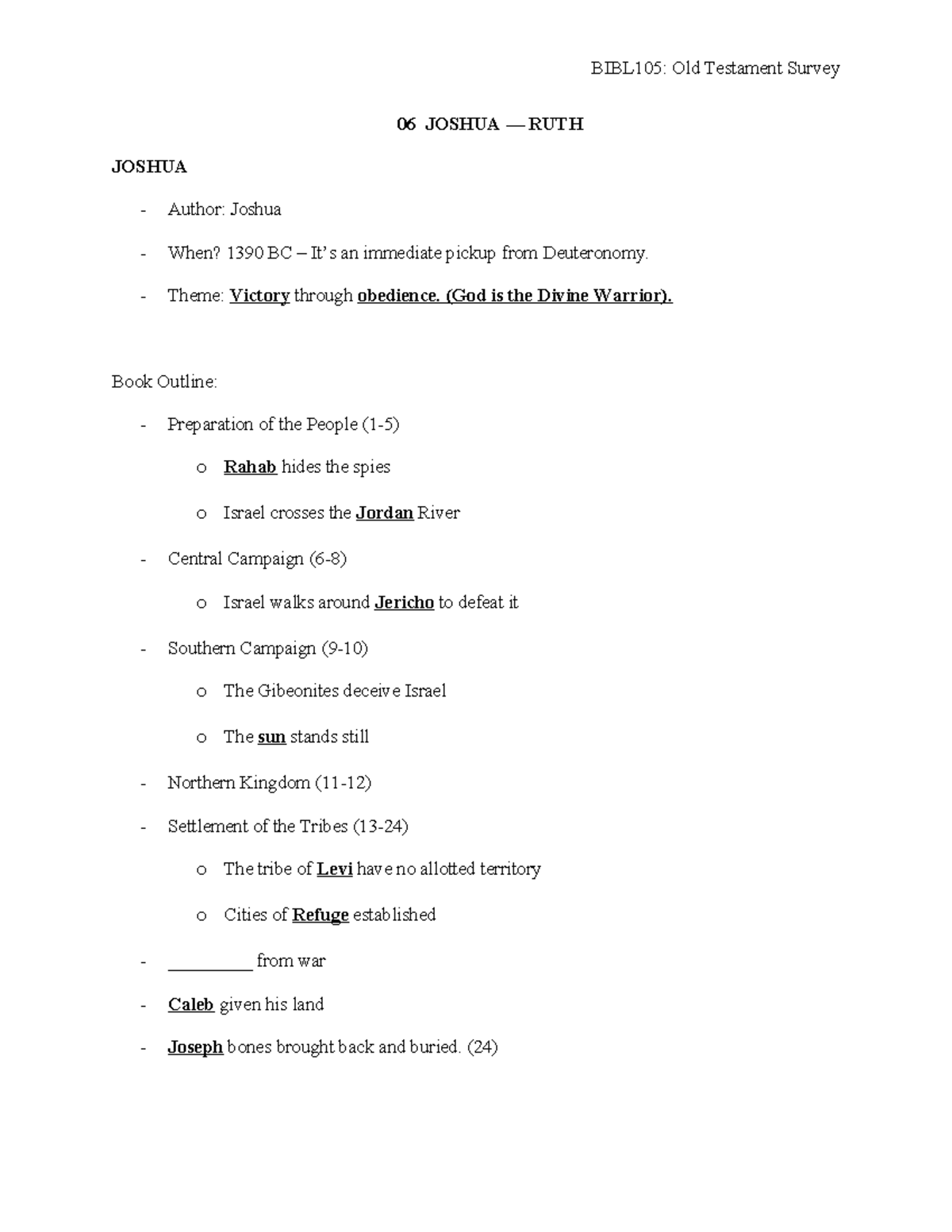 06 Joshua - Ruth - Fill in blank notes from class - 06 JOSHUA — RUTH ...