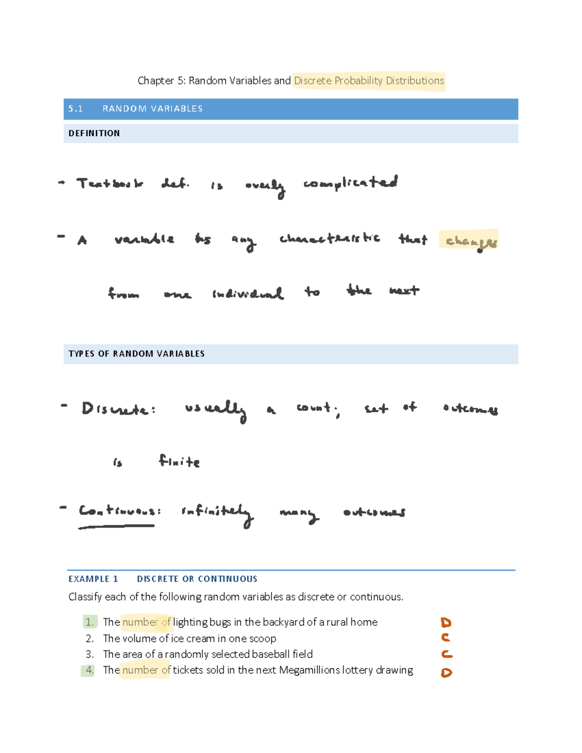 Chapter 5 (1 of 3) - Chapter 5: Random Variables and Discrete ...