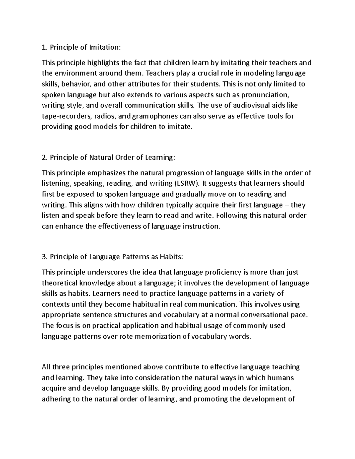 Principles of Language Teaching - Principle of Imitation: This ...