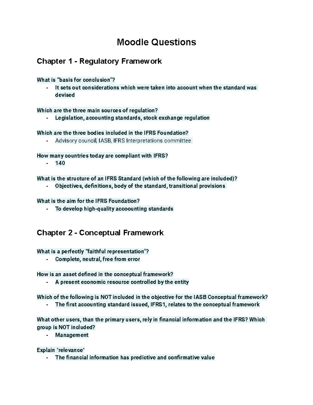 Moodle Questions - Moodle Questions Chapter 1 - Regulatory Framework ...
