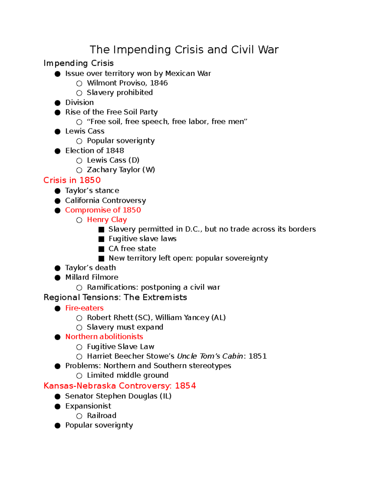 The Impending Crisis and Civil War - The Impending Crisis and Civil War ...