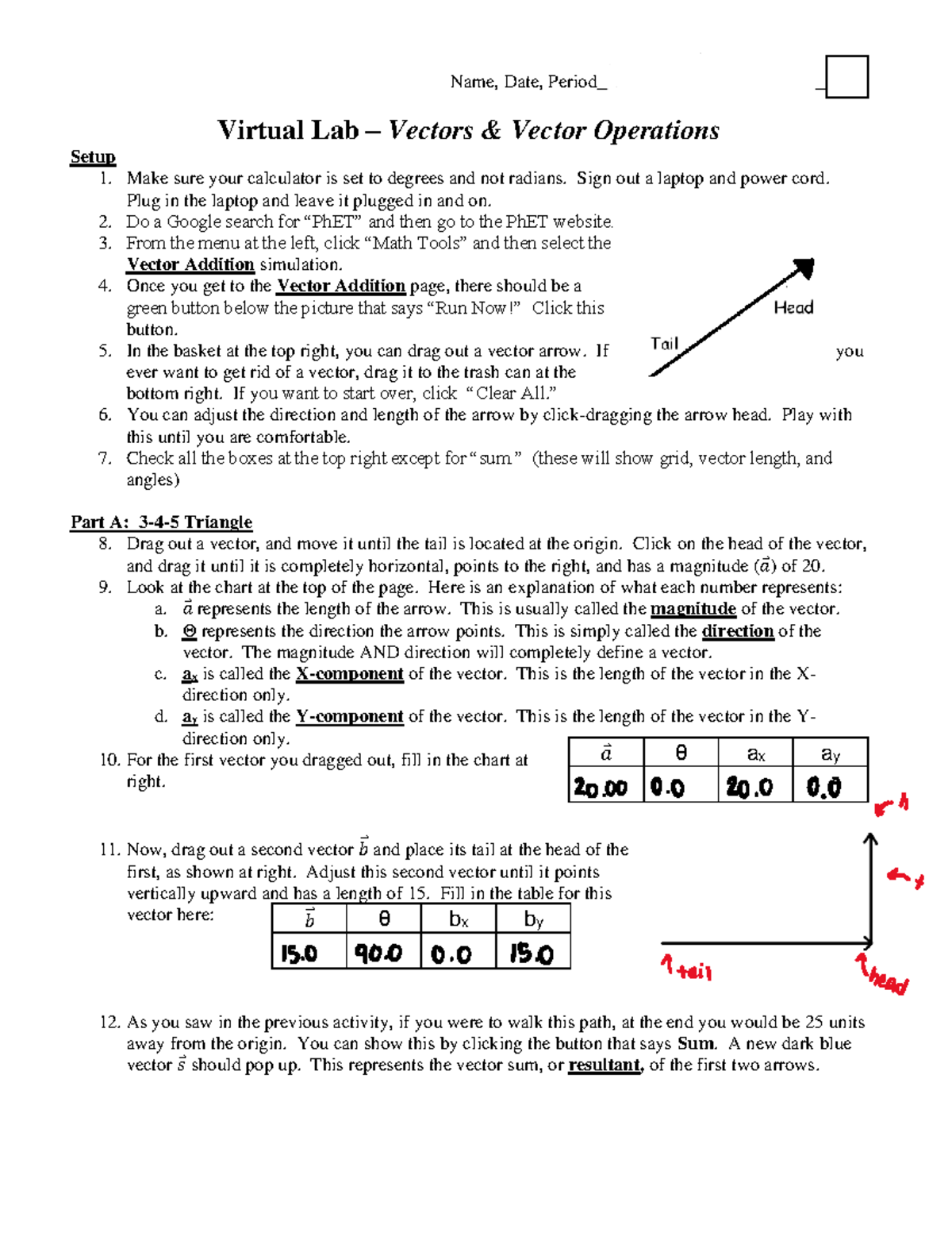 Lab - Vectors & Ph ET Applet 1 - Name, Date, Period_____________________________ Virtual Lab ...