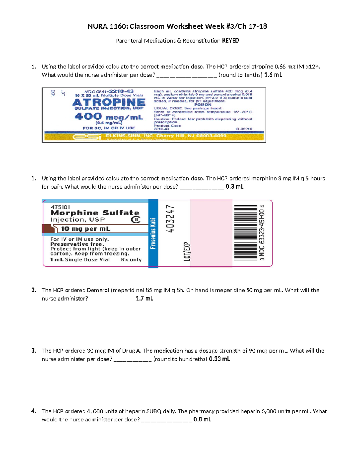 Week #3 Parenteral and Reconstitution Keyed - NURA 1160: Classroom ...