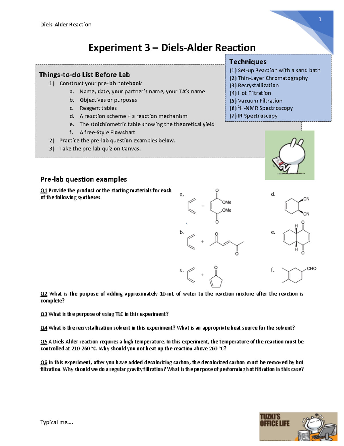 Lab 3 - Diels-Alder Reaction - Diels-Alder Reaction Experiment 3 – Diels-Alder Reaction Pre-lab ...