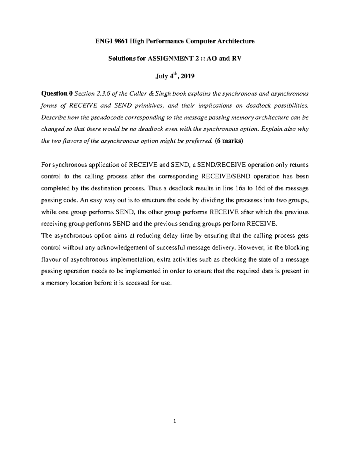 Solutions Assignment #2 - ENGI 9861 High Performance Computer Architecture Solutions for ...