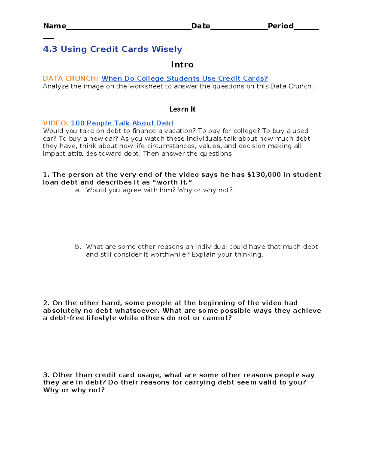 4.3 Using Credit Cards Wisely - - Studocu