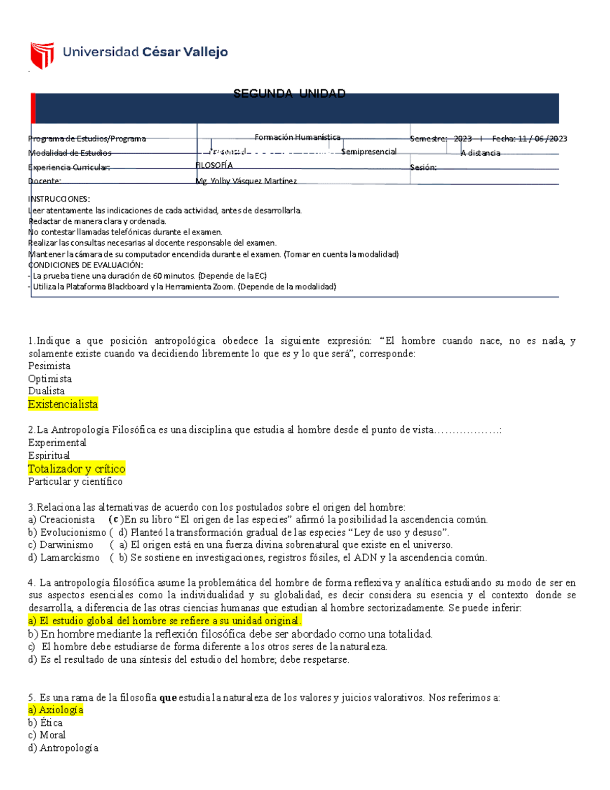 Examen Parcial II - . SEGUNDA UNIDAD Programa de Estudios/Programa ...