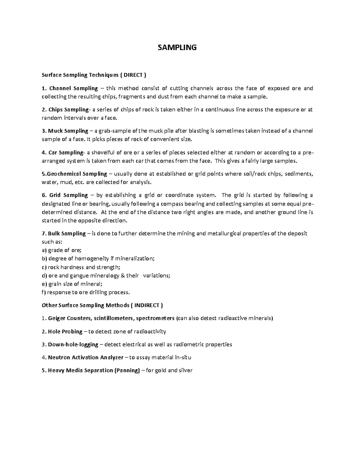 Sampling - Chips Sampling- a series of chips of rock is taken either in ...