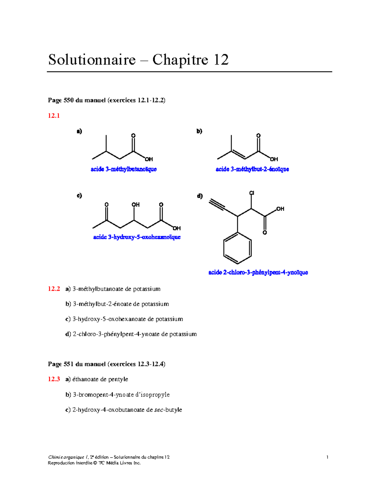 Chapitre 12 - Chimie organique 1, 2e édition – Solutionnaire du chapitre 12 1 Solutionnaire ...