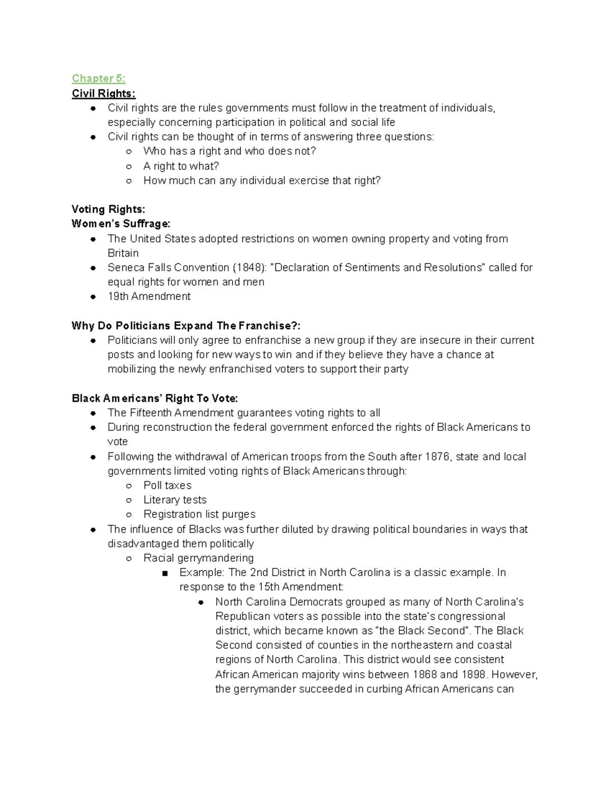 Intro To American Politics Chapter 5 Notes - Chapter 5: Civil Rights ...