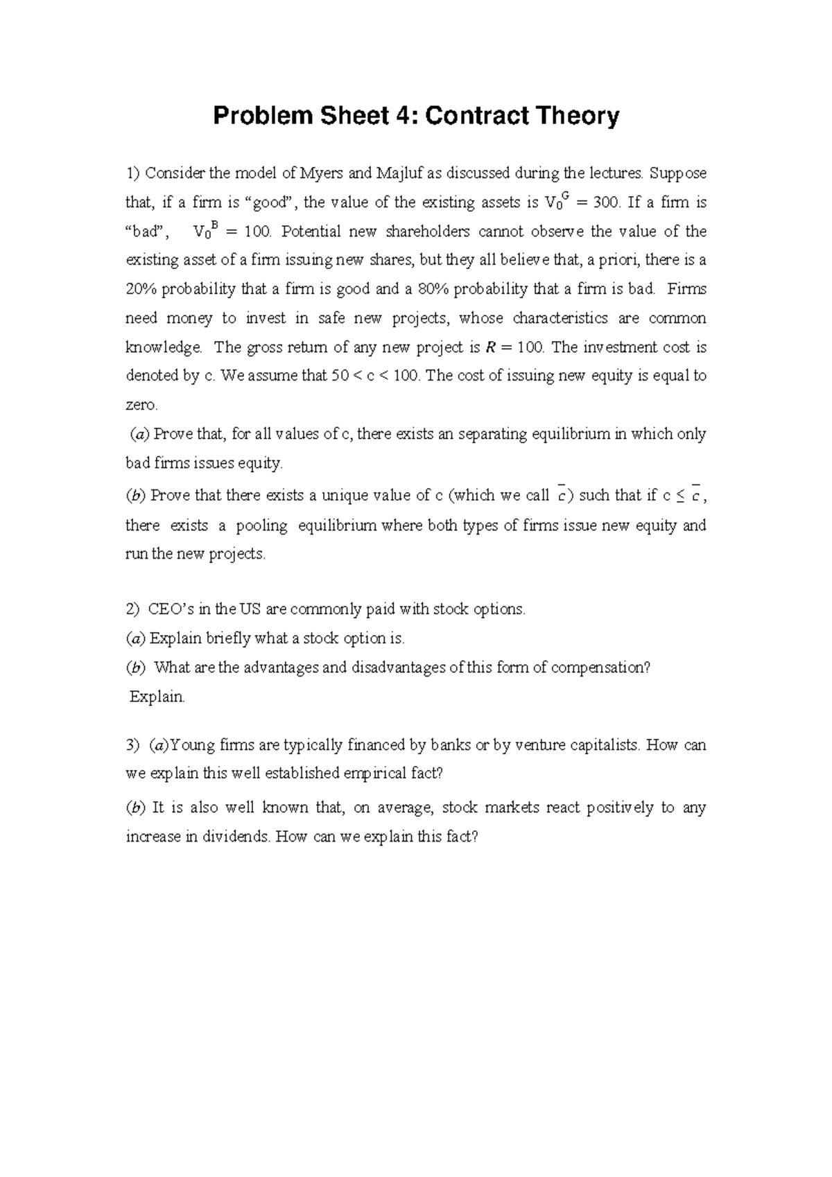 Problem Sheet 4 Contract Theory - Problem Sheet 4: Contract Theory 1 ...