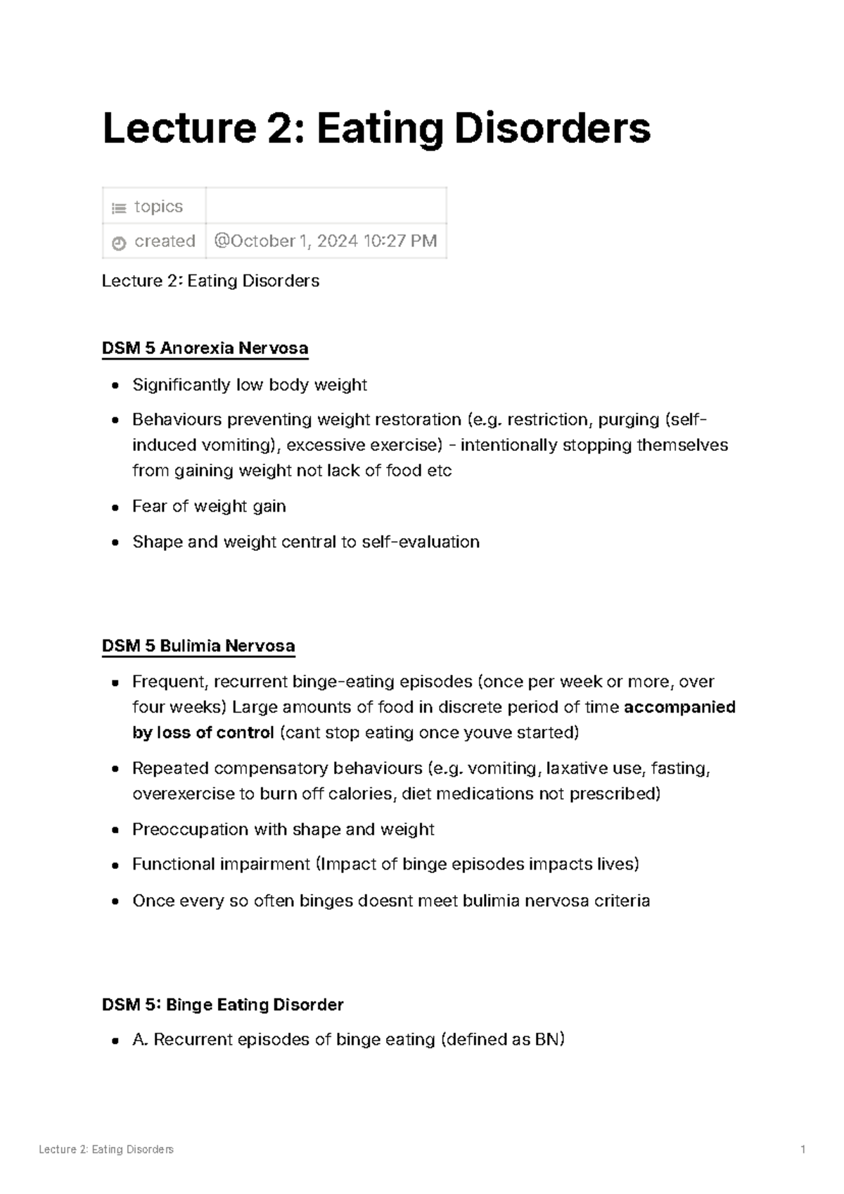 Eating Disorders - Health and Clinical - Lecture 2: Eating Disorders ...